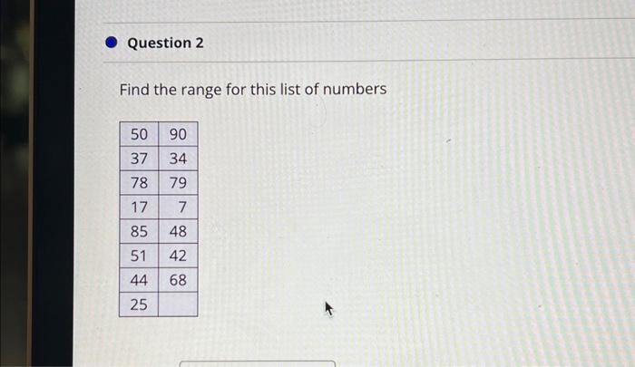 Solved Find the range for this list of numbers | Chegg.com