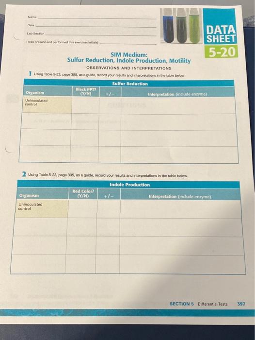 Solved SIM Medium: Sulfur Reduction, Indole Production, | Chegg.com