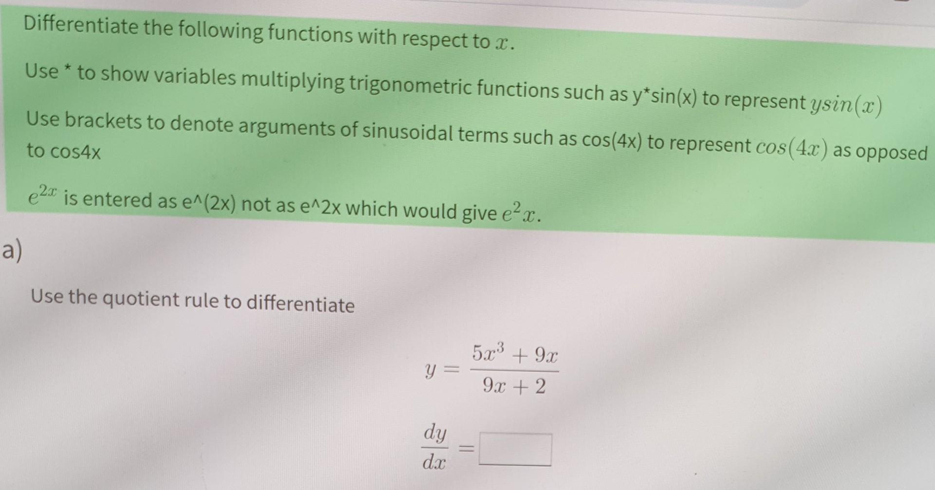 Solved Differentiate the following functions with respect to | Chegg.com