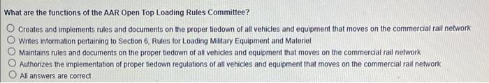 Solved What are the functions of the AAR Open Top Loading | Chegg.com