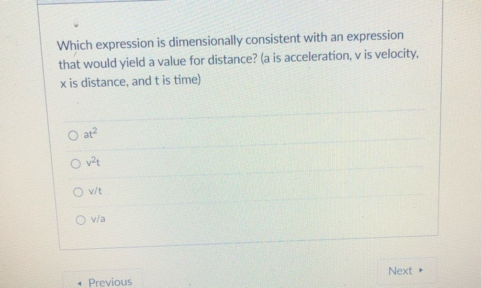 Solved Which expression is dimensionally consistent with an | Chegg.com