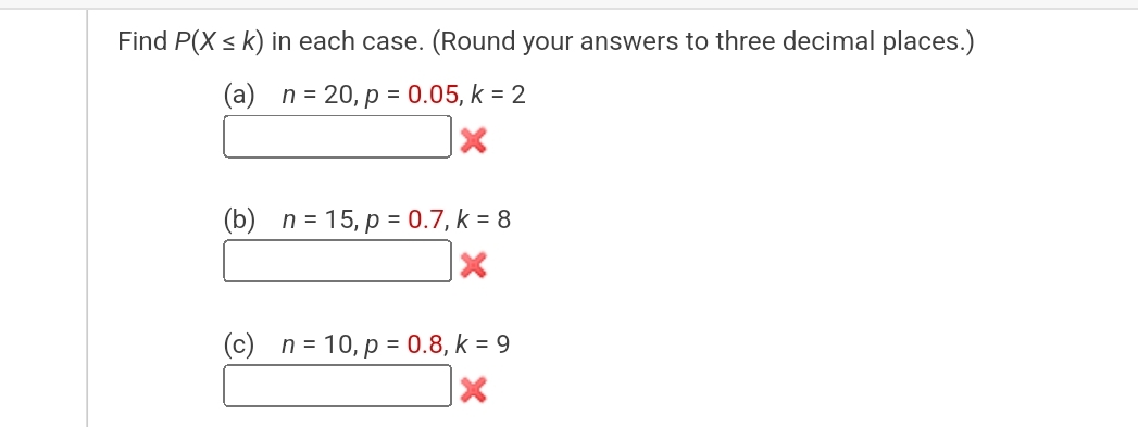 Solved Find P(x≤k) ﻿in each case. (Round your answers to | Chegg.com