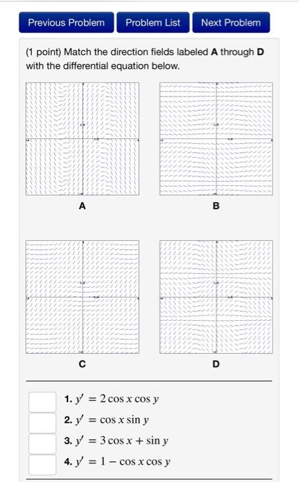 Solved 1 Point Match The Direction Fields Labeled