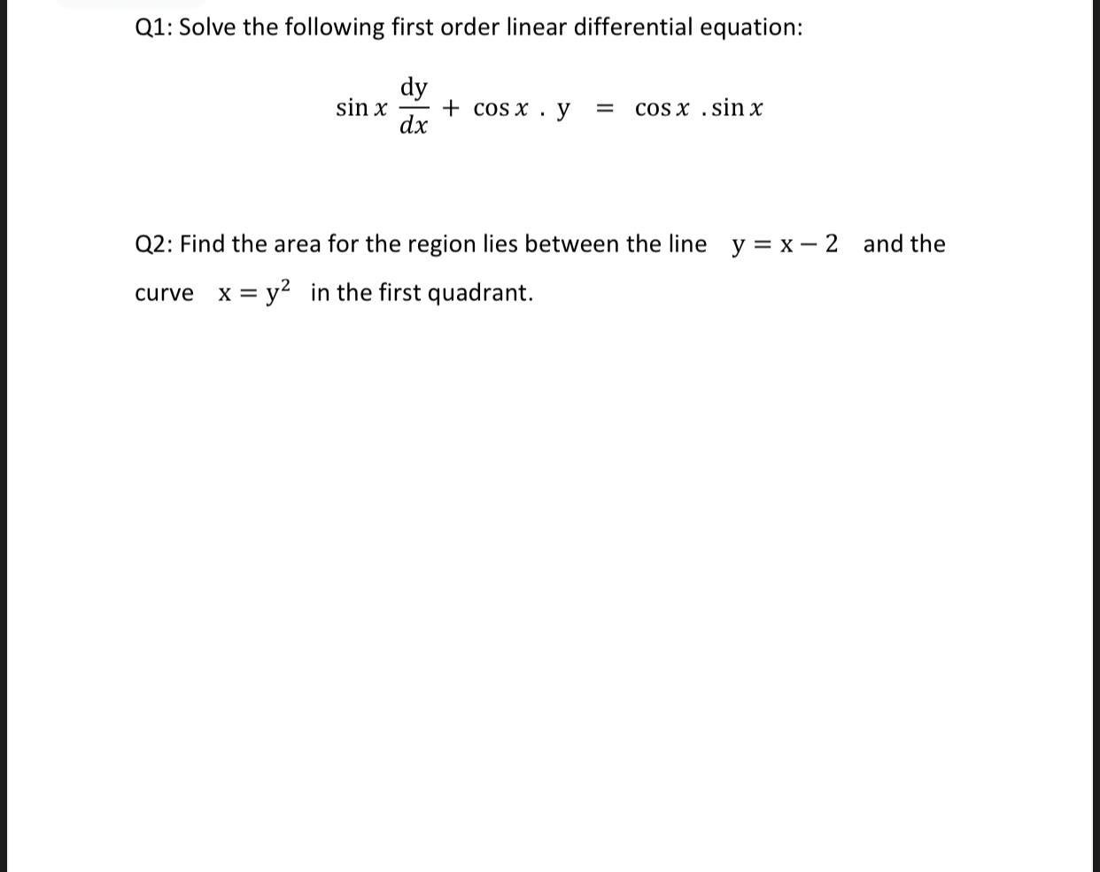 Solved Q1: Solve the following first order linear | Chegg.com