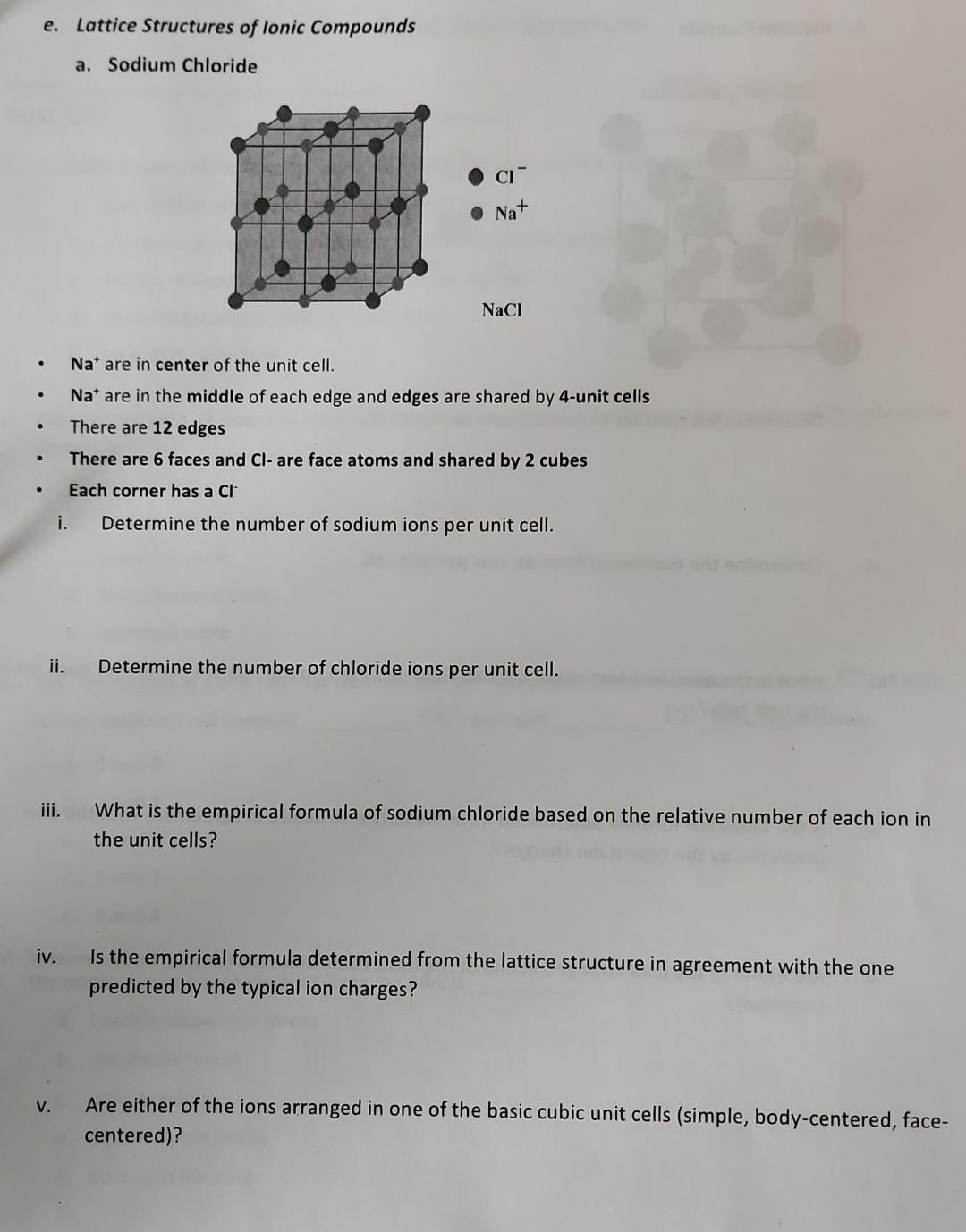 Solved e. Lattice Structures of Ionic Compounds a. Sodium | Chegg.com