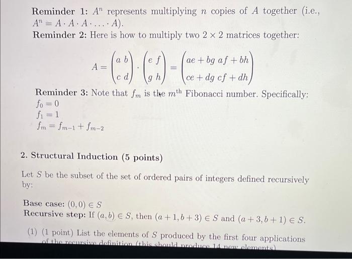 Solved (1) (4 points) Write down the first 6 elements of the | Chegg.com