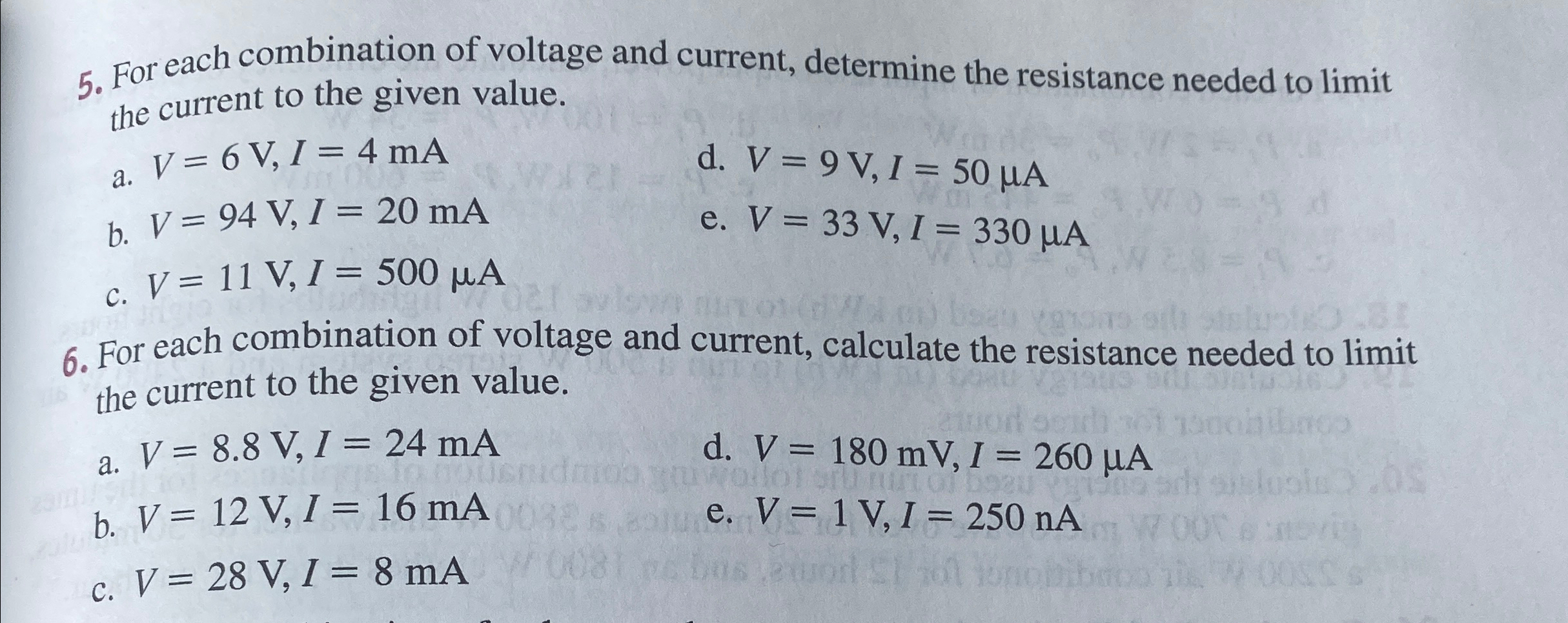 Solved For each combination of voltage and current, | Chegg.com