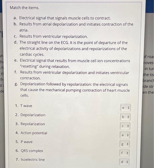 Solved Match the items. a. Electrical signal that signals | Chegg.com