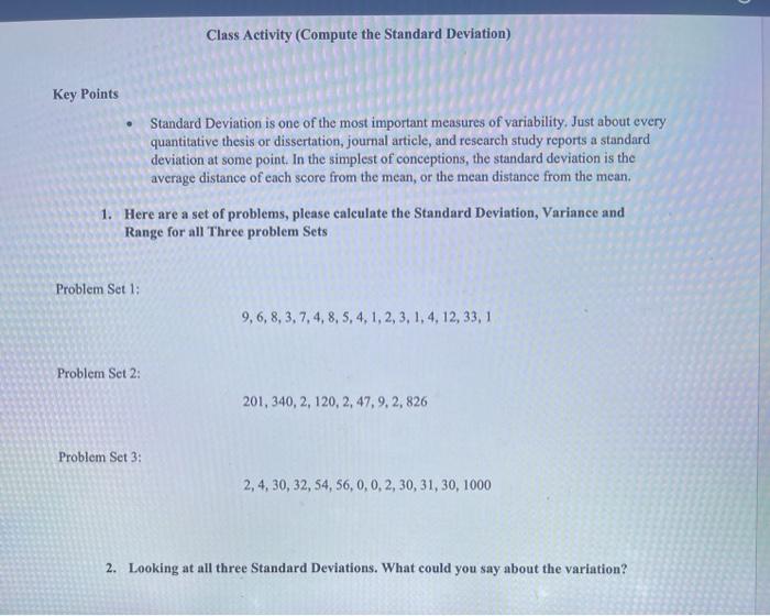 Solved Class Activity (Compute the Standard Deviation) Key | Chegg.com