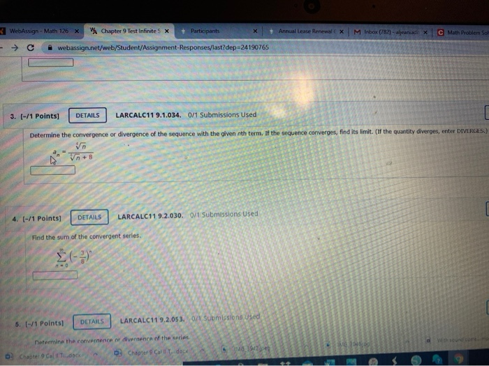 Solved WebAssign - Math 126 x Chapter 9 Test Infinite 5 x | Chegg.com