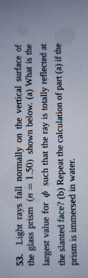 Solved 53. Light rays fall normally on the vertical surface | Chegg.com