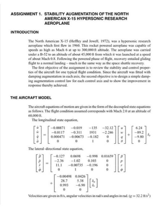 Solved The aircraft equations of motion are given in the | Chegg.com
