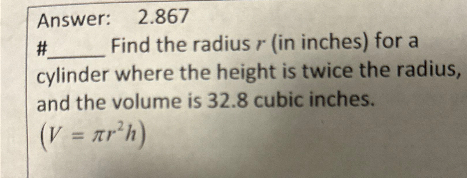 Solved Answer: ,2.867# Find the radius r (in inches) ﻿for a | Chegg.com