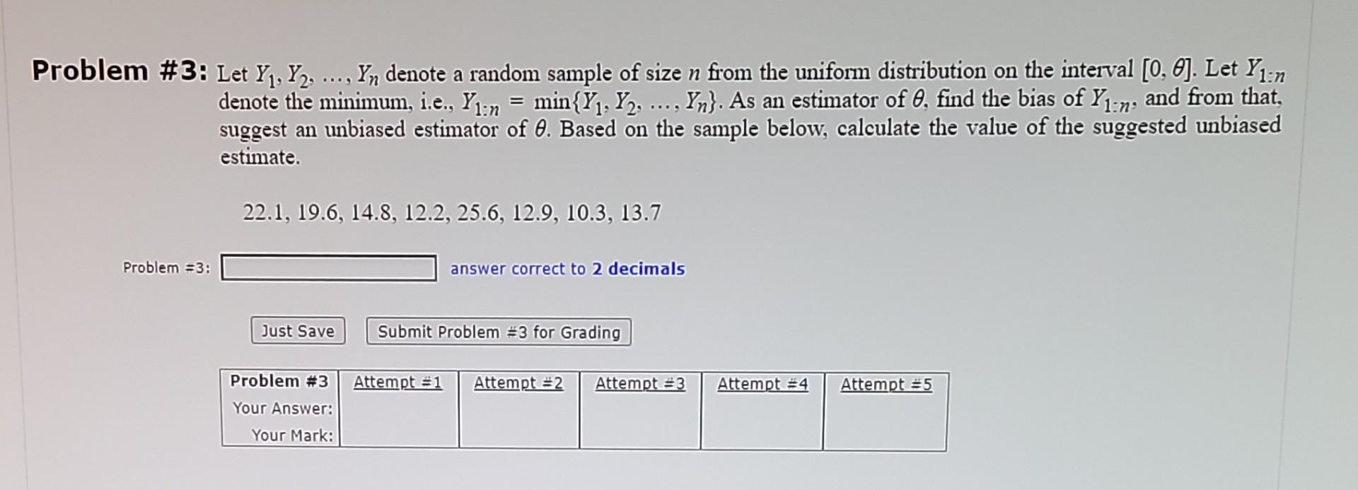 Solved oblem \#3: Let Y1,Y2,…,Yn denote a random sample of | Chegg.com