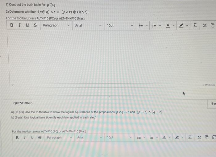Solved 1) Contrast the truth table for p⊕q 2) Determine | Chegg.com