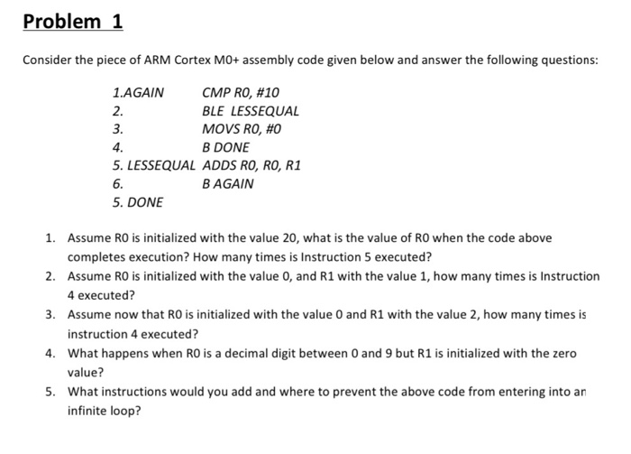 Solved Problem 1 Consider the piece of ARM Cortex MO+ | Chegg.com