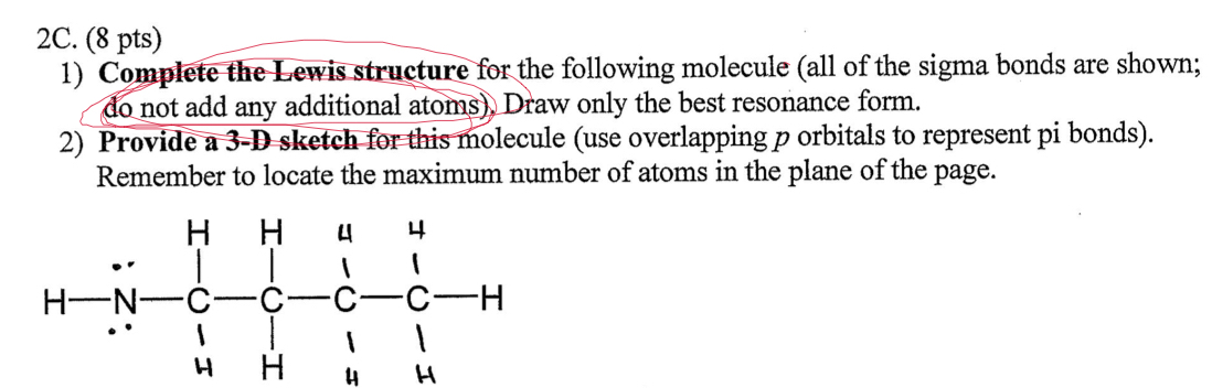 2C. (8pts)Complete the Lewis structure for the | Chegg.com