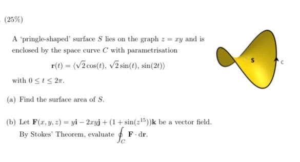 Solved (25%) A pringle-shaped surface S lies on the graph : | Chegg.com