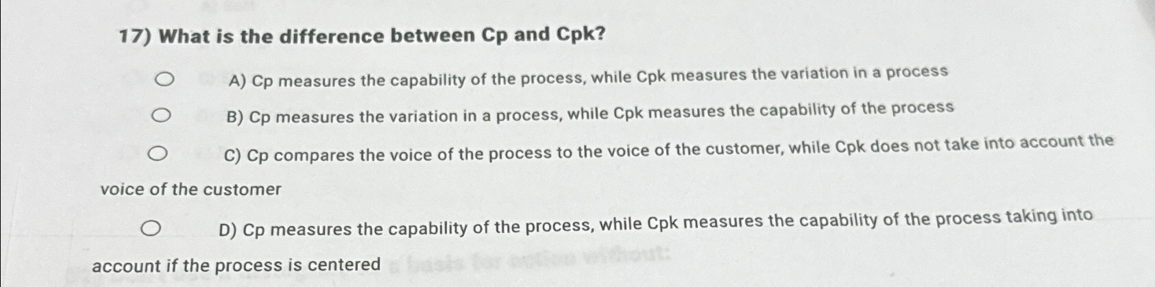 Solved What is the difference between Cp ﻿and Cpk ?A) ﻿Cp | Chegg.com