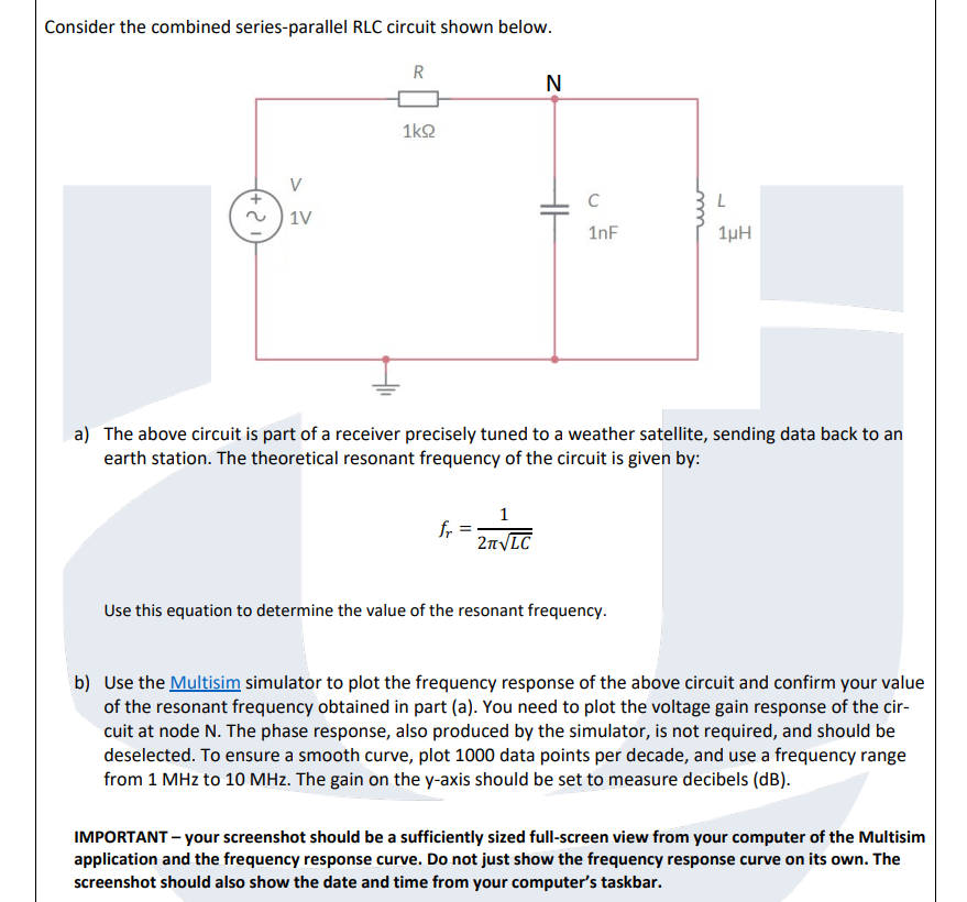 Solved Consider the combined series-parallel RLC circuit | Chegg.com