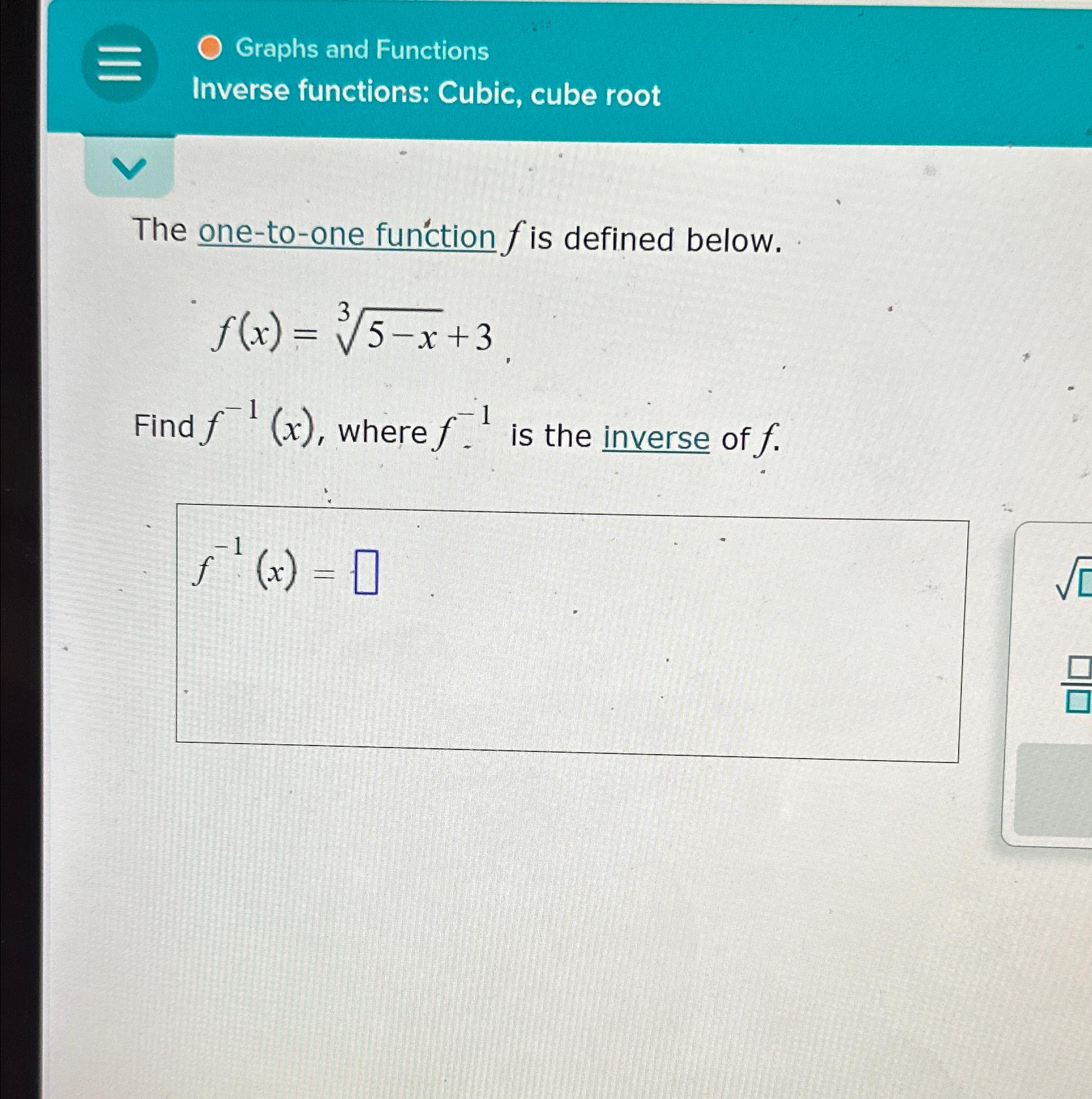 Solved Graphs And Functionsinverse Functions Cubic Cube 