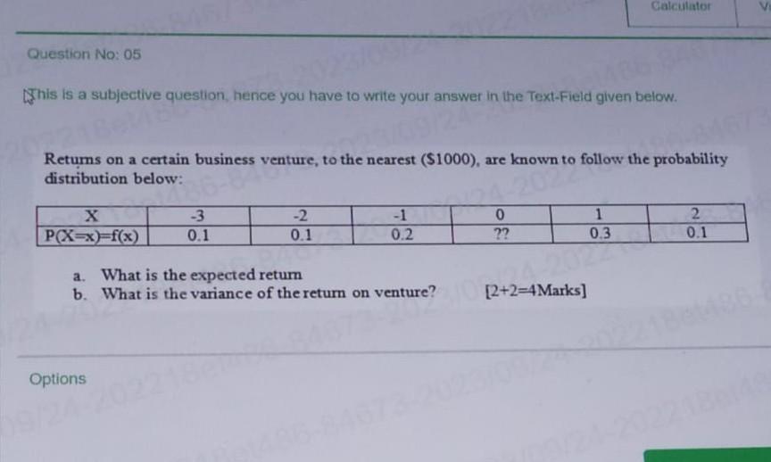 Solved Returns on a certain business venture , to the | Chegg.com