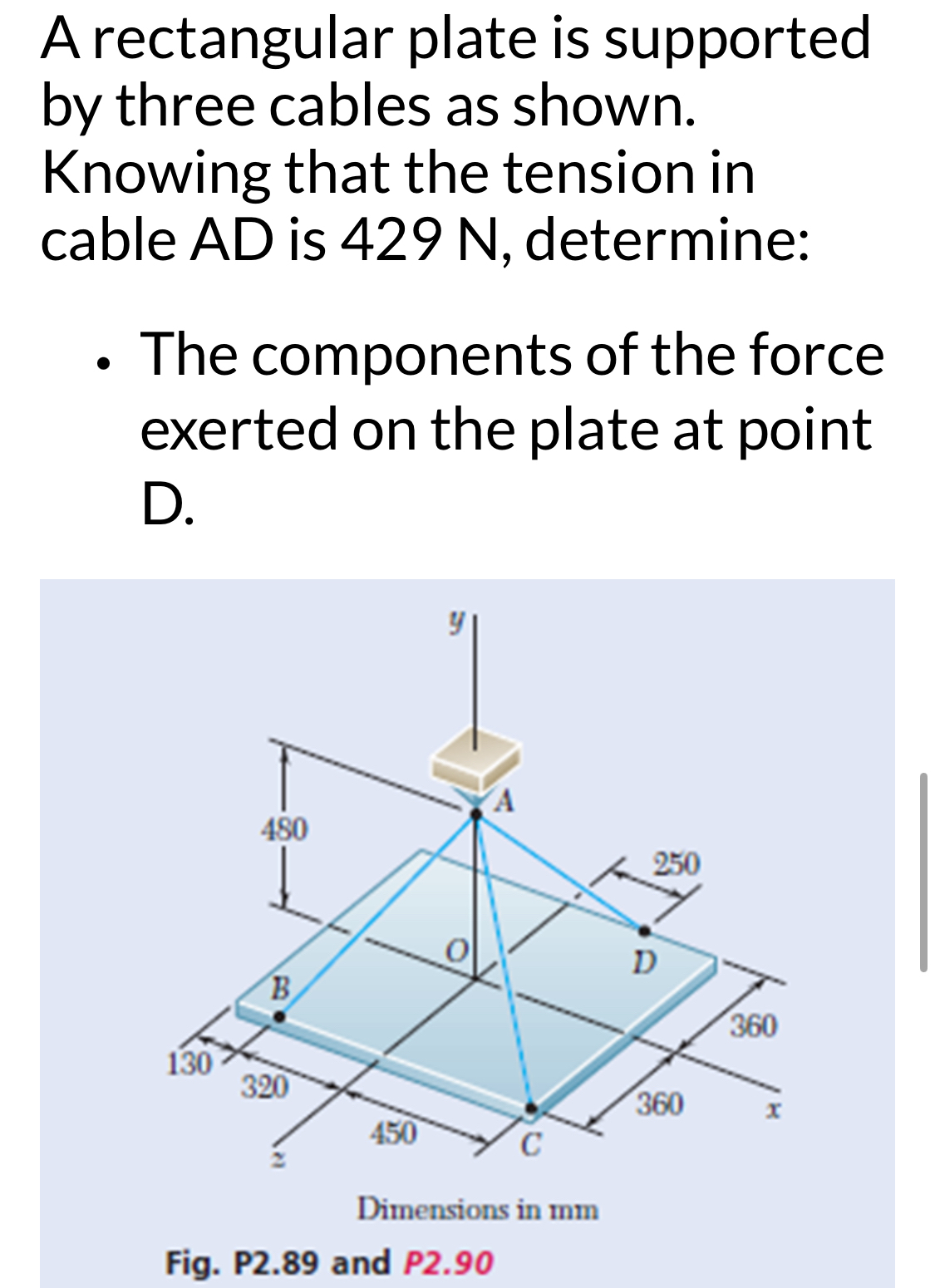 Solved A rectangular plate is supported by three cables as | Chegg.com