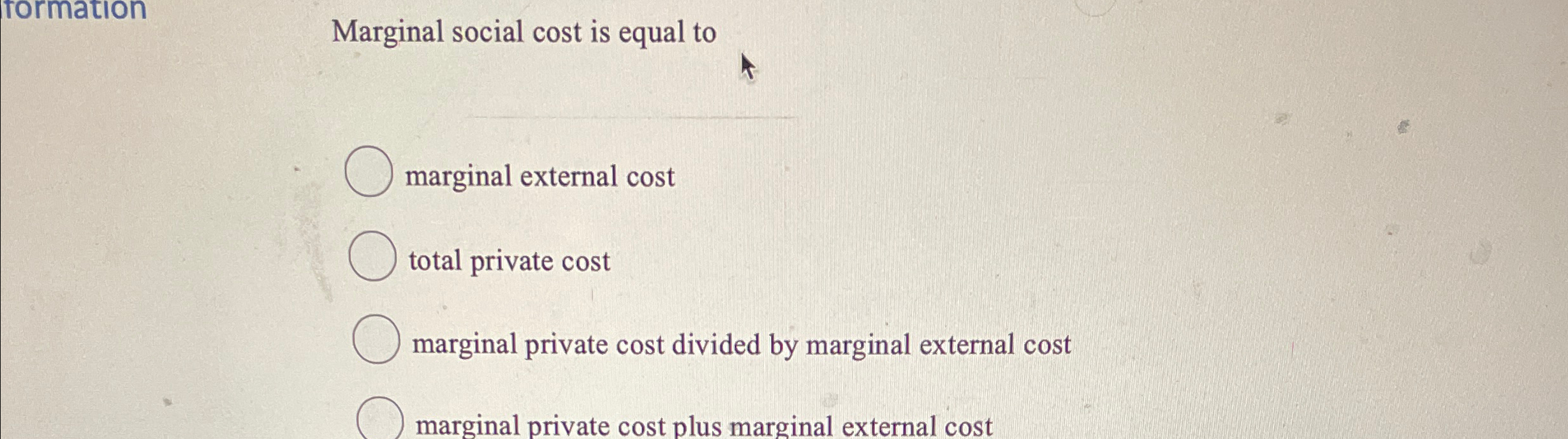 Solved Marginal social cost is equal tomarginal external | Chegg.com