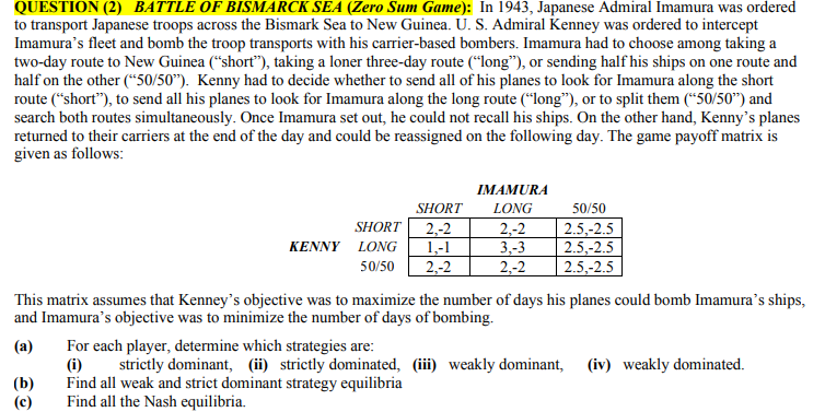 Solved QUESTION (2) ﻿BATTLE OF BISMARCK SEA (Zero Sum Game): | Chegg.com