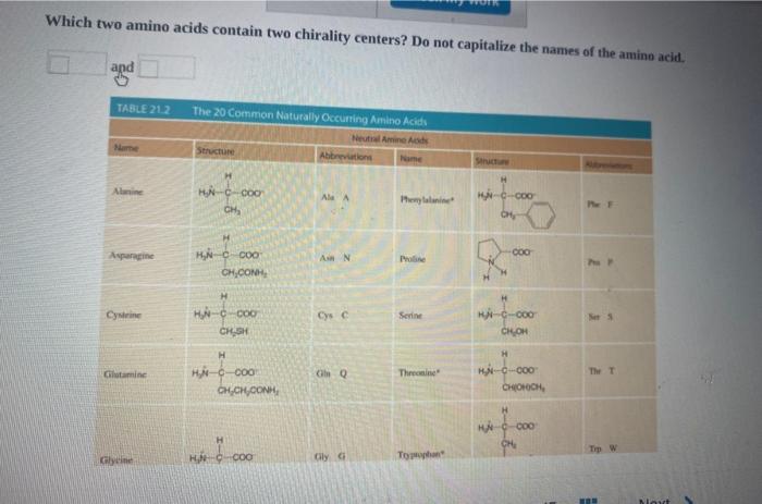 Solved Which two amino acids contain two chirality centers? | Chegg.com