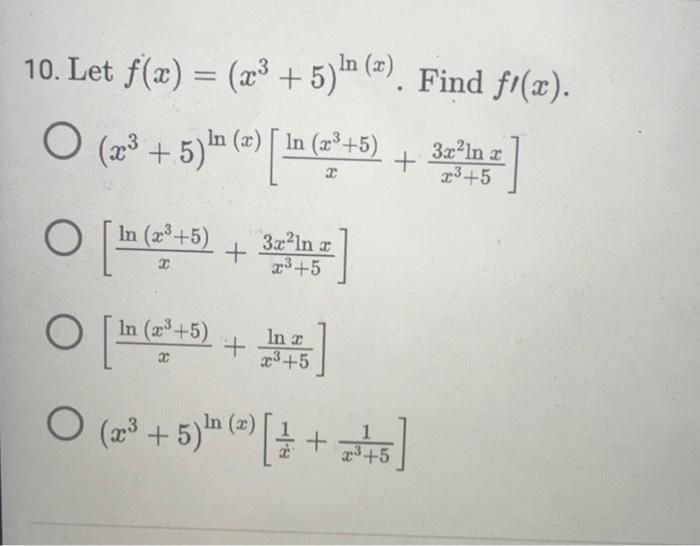 Solved et f(x)=(x3+5)ln(x). Find f′ | Chegg.com