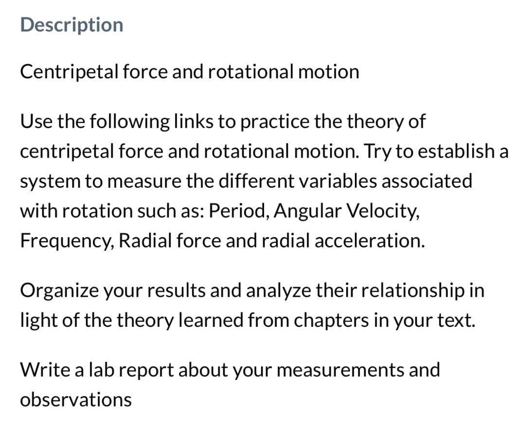 Solved Centripetal force and rotational motion Use the | Chegg.com