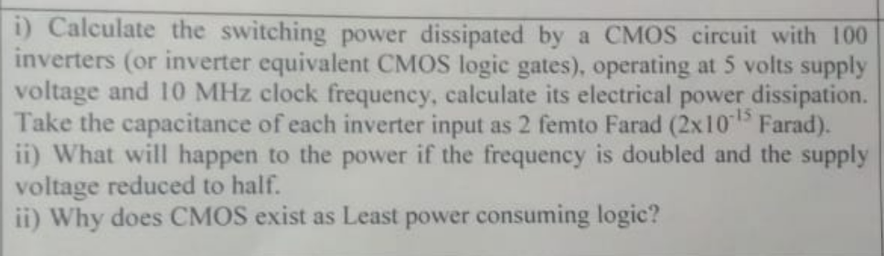 Solved i) ﻿Calculate the switching power dissipated by a | Chegg.com