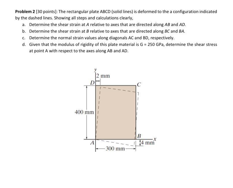 Solved Problem 2 (30 points): The rectangular plate ABCD | Chegg.com