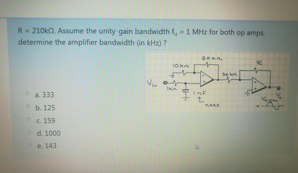 Solved R = 210k12. Assume the unity-gain bandwidth fu = 1 | Chegg.com