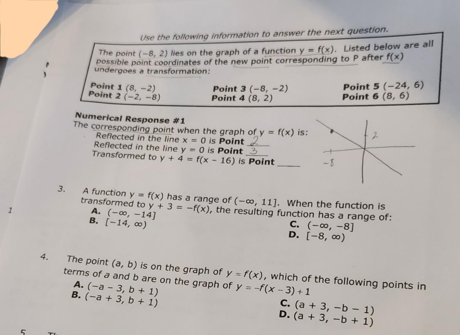 Solved The point (−8,2) lies on the graph of a function | Chegg.com