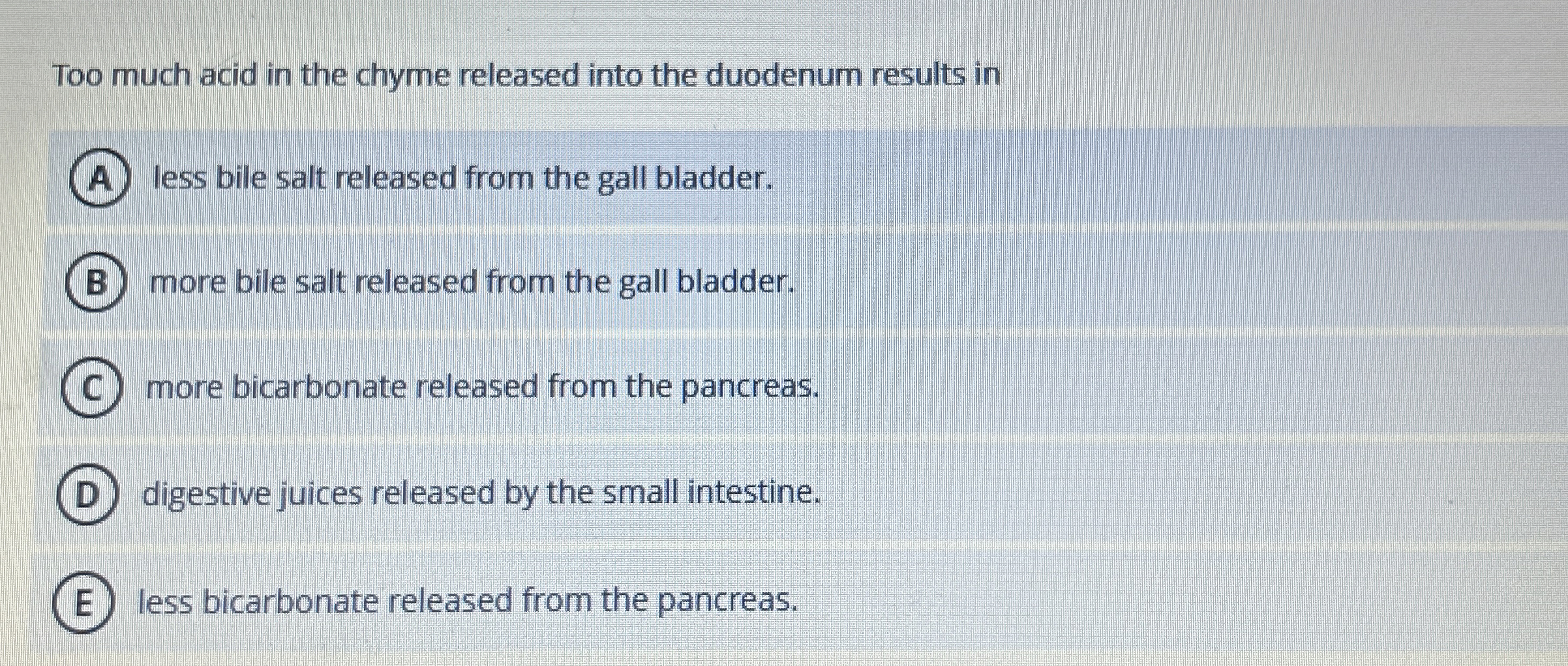 Solved Too much acid in the chyme released into the duodenum | Chegg.com