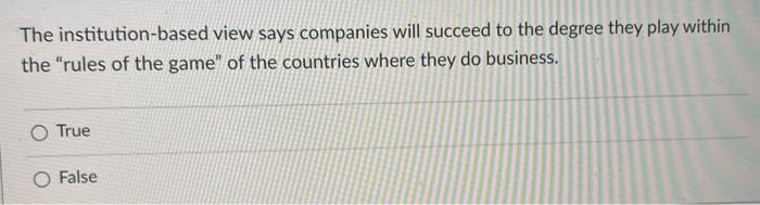Solved The institution-based view says companies will | Chegg.com