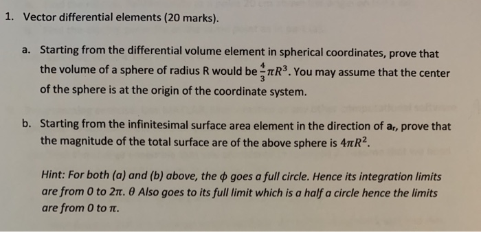 Solved 1. Vector differential elements (20 marks). a. | Chegg.com