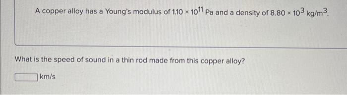 Solved A copper alloy has a Young's modulus of 1.10×1011 Pa | Chegg.com