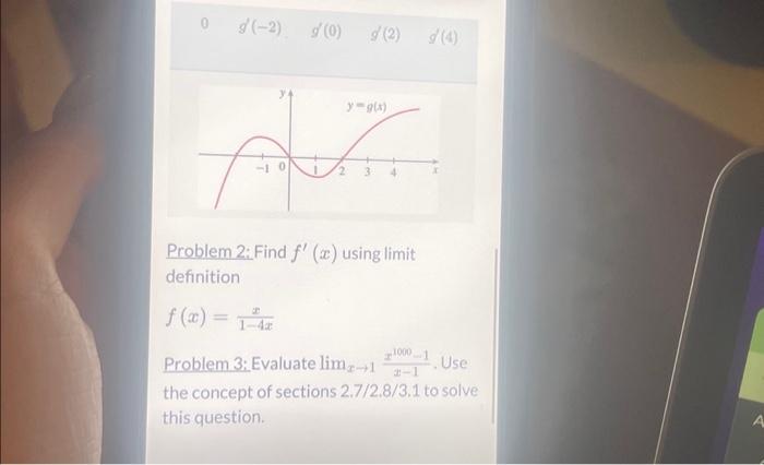 Solved 0 g'(-2) g(0) g' (2) g (4) y = g(x) AZ 2 3 4 Problem | Chegg.com