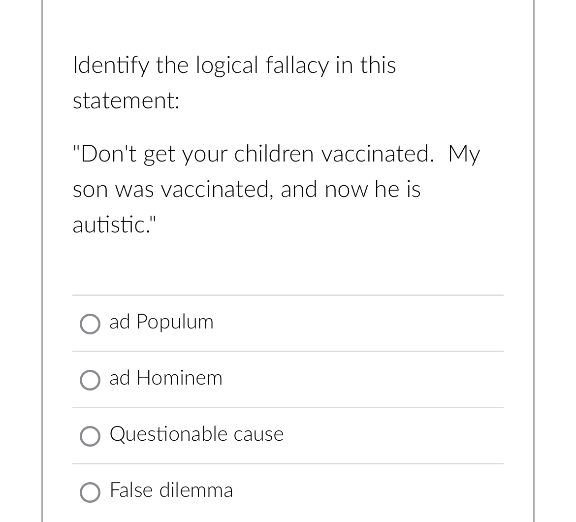 Solved Identify the logical fallacy in this statement:"Don't | Chegg.com
