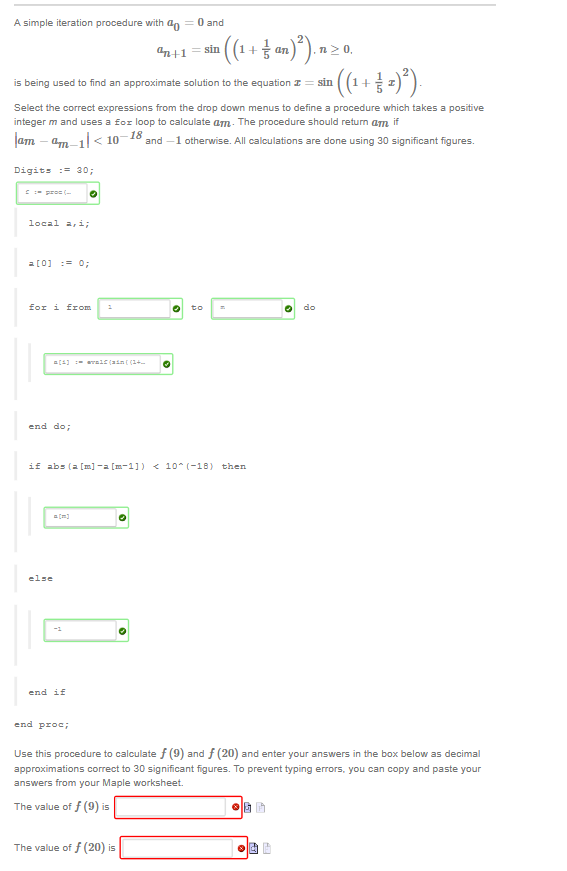 A simple iteration procedure with a0=0 | Chegg.com