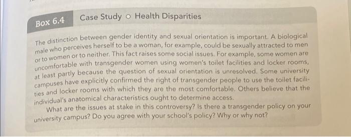 Solved The distinction between gender identity and sexual | Chegg.com