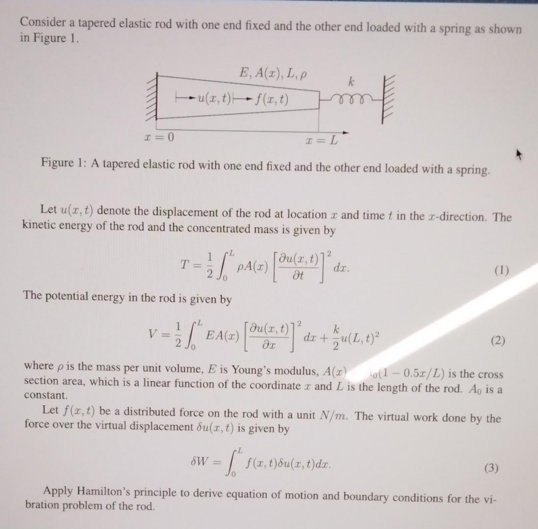 Solved Consider a tapered elastic rod with one end fixed and | Chegg.com