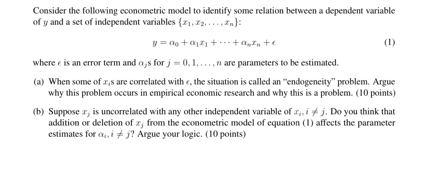 Solved Consider the following econometric model to identify | Chegg.com