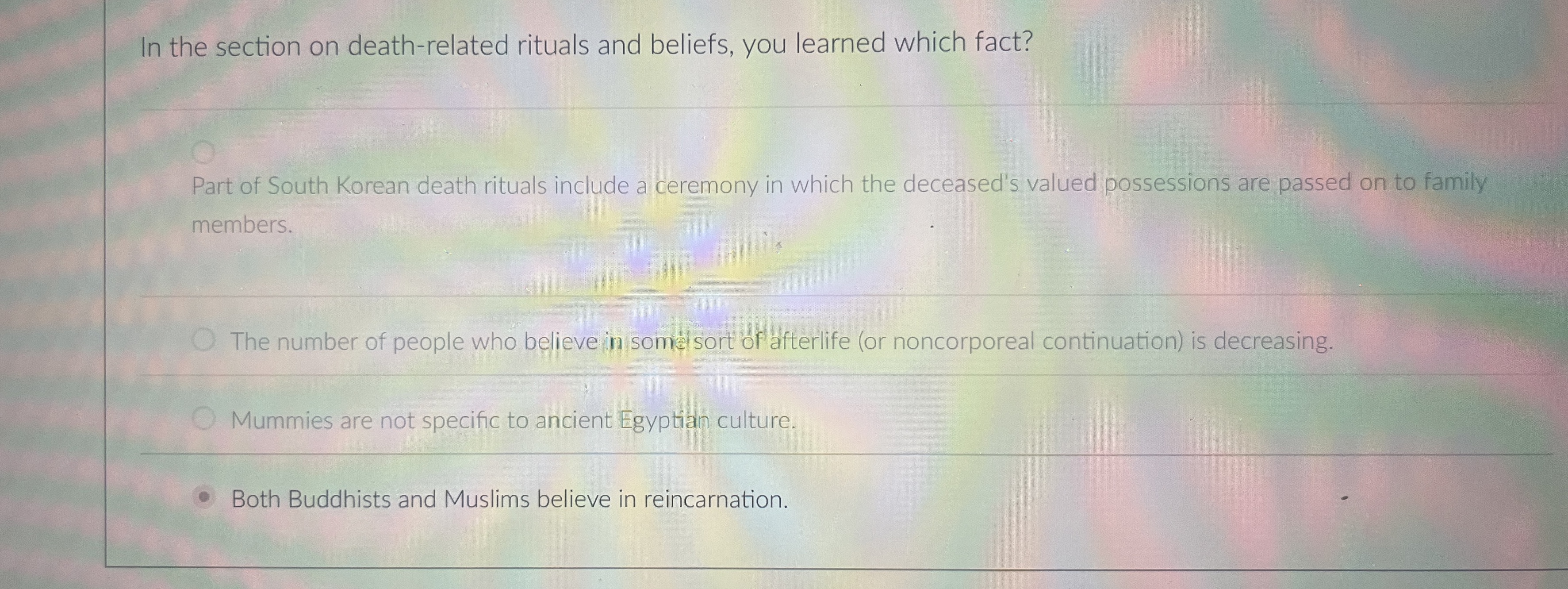 Solved In the section on death-related rituals and beliefs, | Chegg.com