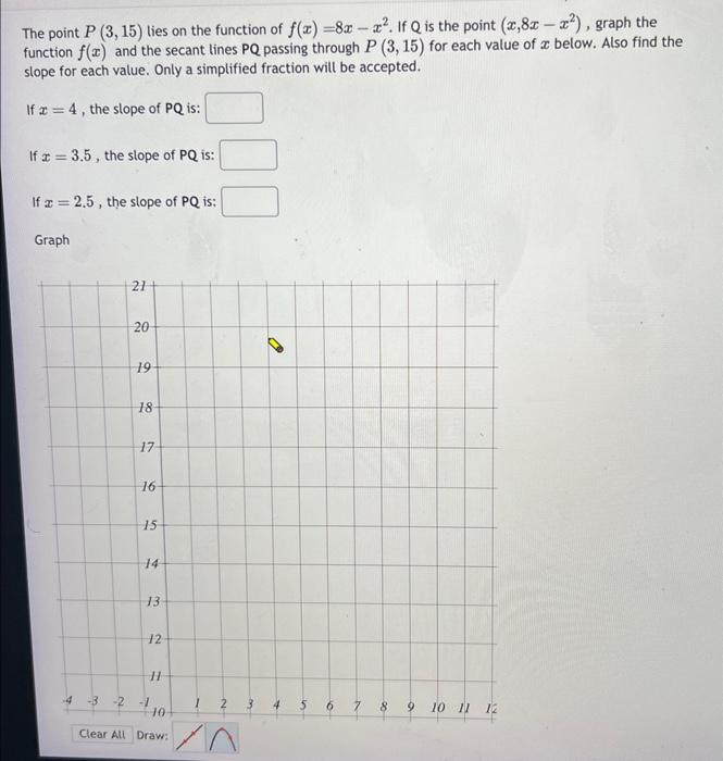 Solved The point P(3,15) lies on the function of f(x)=8x−x2. | Chegg.com
