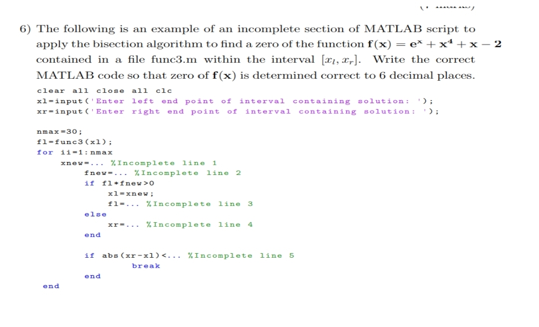Solved The following is an example of an incomplete section | Chegg.com