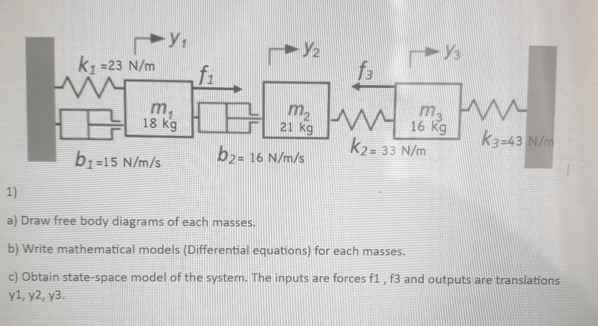 a) ﻿Draw free body diagrams of each masses.b) ﻿Write | Chegg.com